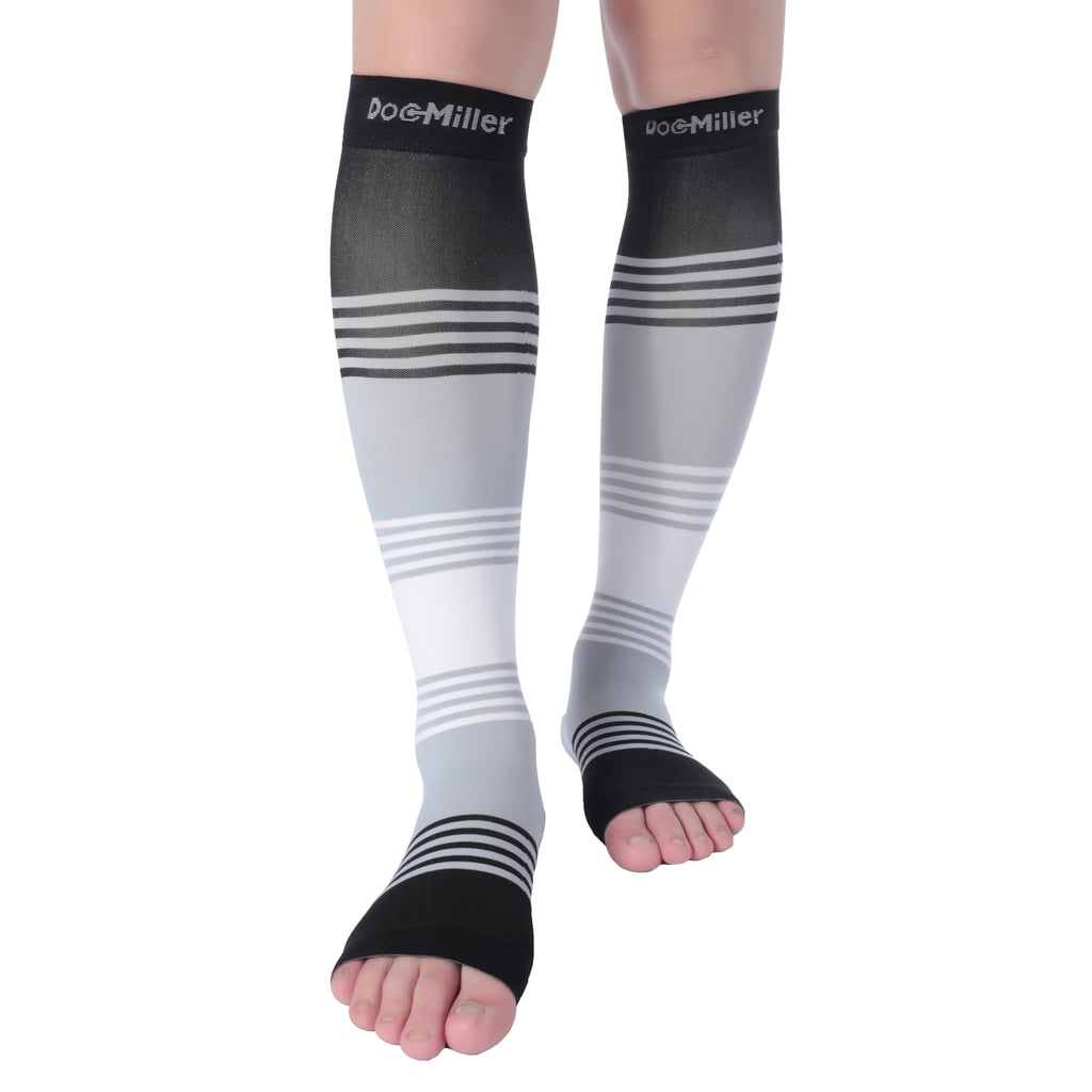 Open Toe Compression Socks 20-30 mmHg BLACK/GRAY/WHITE – Doc Miller
