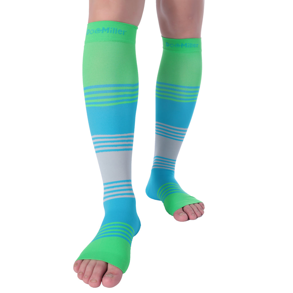 Open Toe Compression Socks 20-30 mmHg GREEN/BLUE/GRAY – Doc Miller