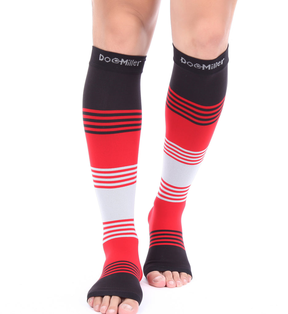 Open Toe Compression Socks 20-30 mmHg BLACK/RED/GRAY – Doc Miller