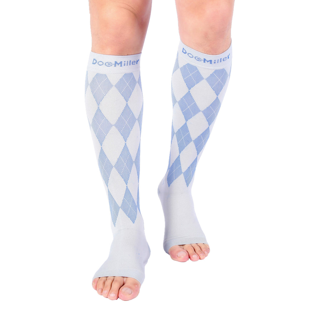 Open Toe Compression Socks 20-30 mmHg Argyle GRAY/BLUE – Doc Miller