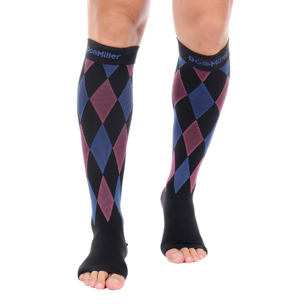 Open Toe Compression Socks 30-40 mmHg BLACK/BLUE/PINK – Doc Miller