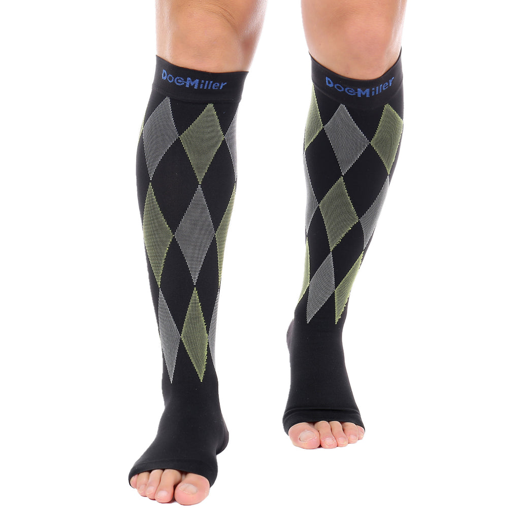 Open Toe Compression Socks 30-40 mmHg BLACK/GRAY/GREEN – Doc Miller
